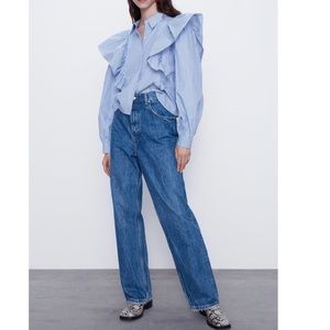 Zara | Tops | Zara Striped Ruffle Shirt M | Poshmark